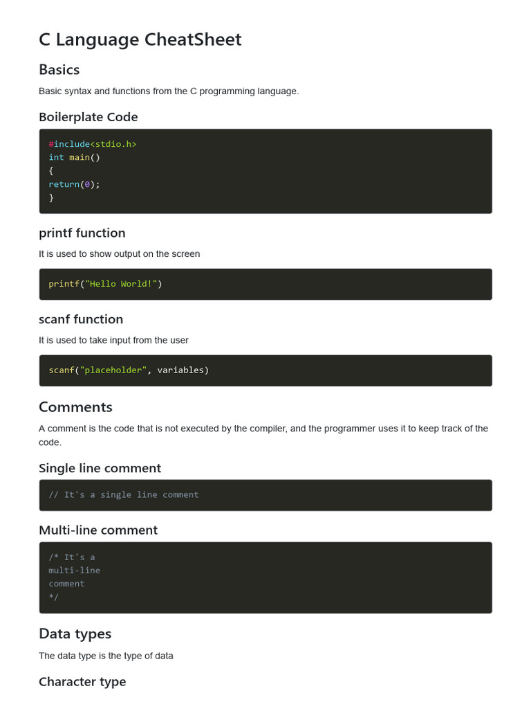 C Language CheatSheet - CodeWithHarry | PDF | Control Flow | Computer Science