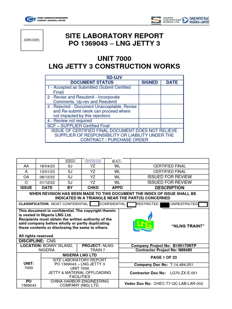 T-14.484.051 - Aa - Site Laboratory Report - Po 1369043 - LNG Jetty 3 | PDF | Concrete | Cement