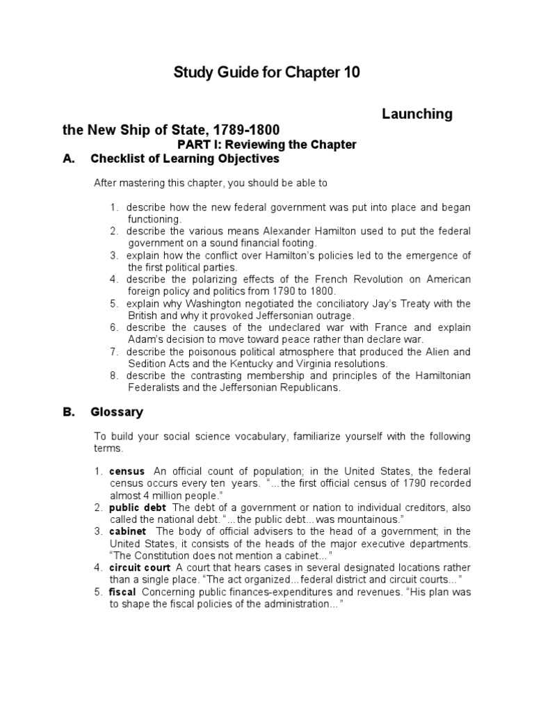 APUSH Study Guide For Chapter 10 | PDF | Federalist Party | Alexander ...