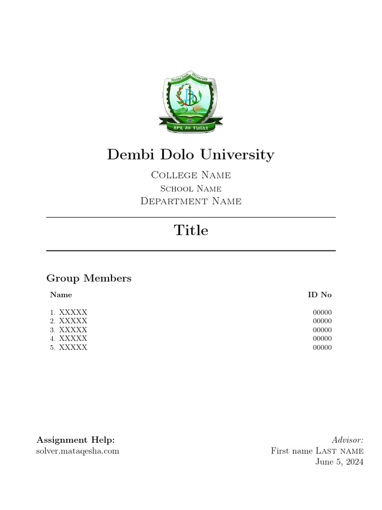 Dembi Dolo University Assignment Cover Page Template | PDF