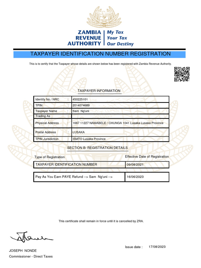 TPIN - Certificate | PDF