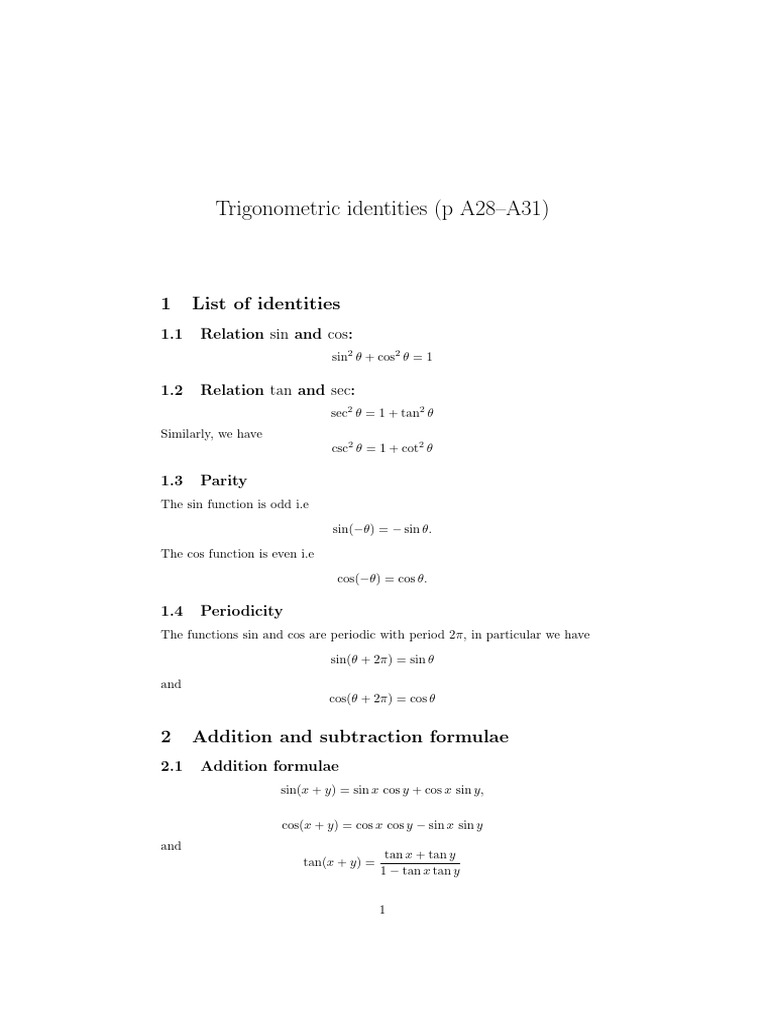 11 Trig Identities | PDF | Trigonometric Functions | Trigonometry