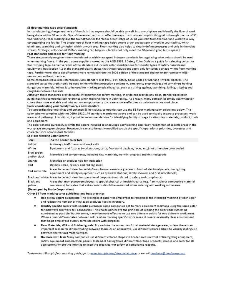 5S Floor Marking Tape Color Standards | Download Free PDF | Safety ...