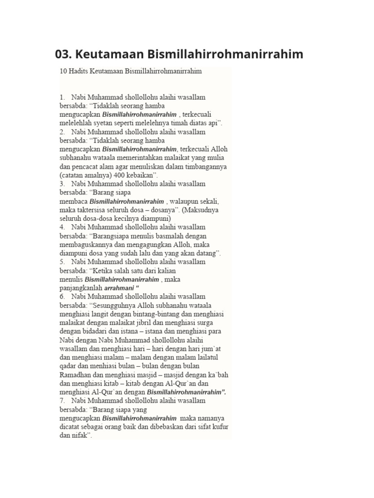 Keutamaan Bismillah | PDF