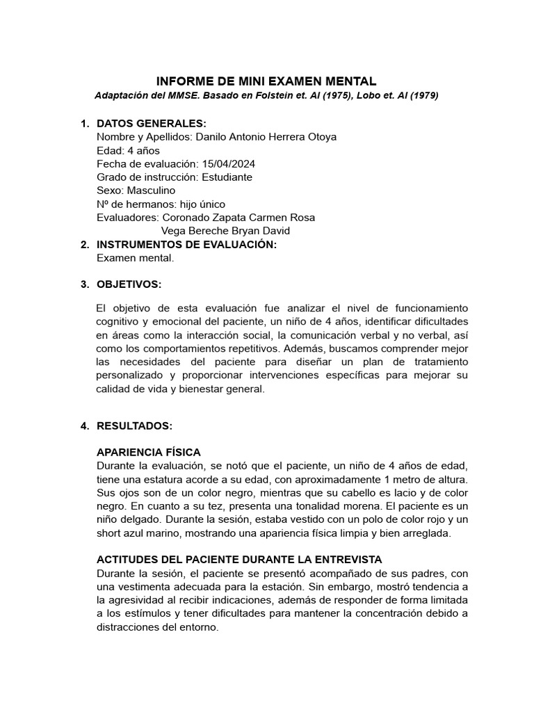 Informe de Examen Mental Danilo | PDF | Ciencia cognitiva | Cognición