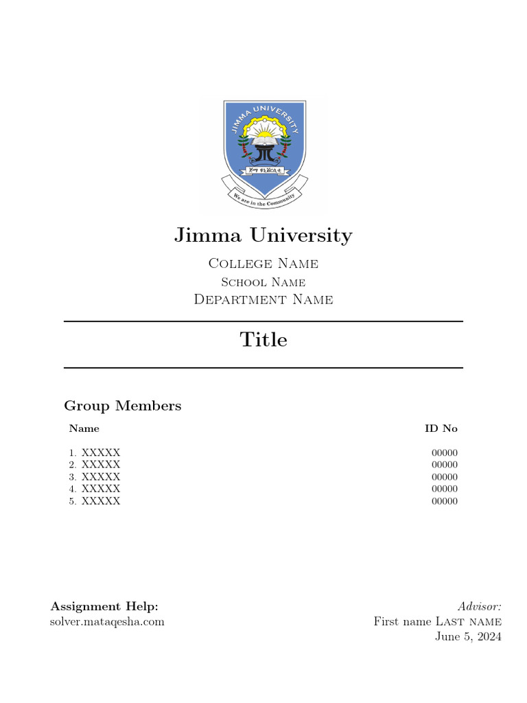 Jimma University Assignment Cover Page Template | PDF