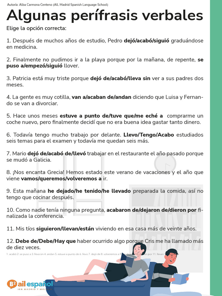 Ejercicios de Perífrasis Verbales en Español | PDF | Artes del Lenguaje ...