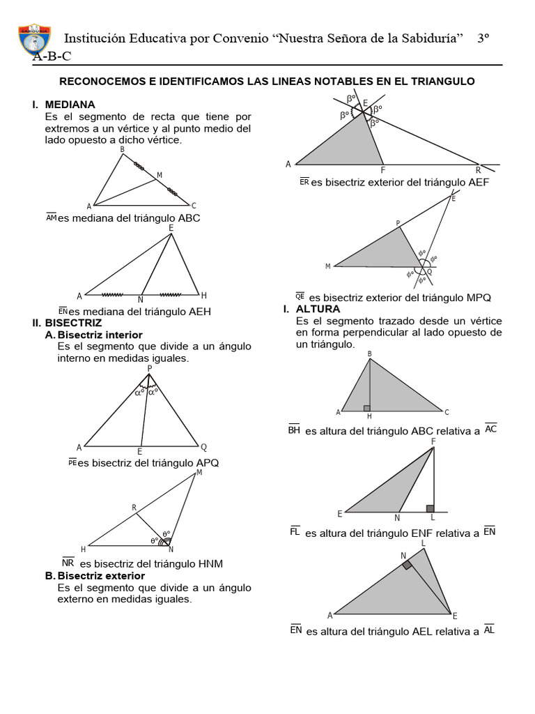 RECONOCEMOS E IDENTIFICAMOS LAS LINEAS NOTABLES EN EL TRIANGULO ...