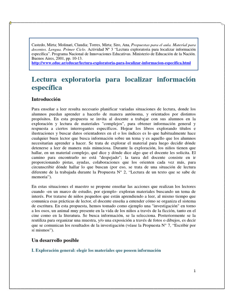 Lectura Exploratoria para Niños | PDF | Maestros | Información