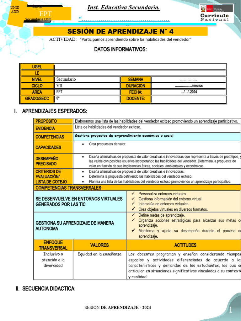 5°-Ses Act 04-Emprendimiento-U3 | PDF | Aprendizaje | Enseñando
