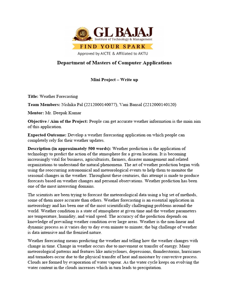 Weather Forecasting Application Project | PDF | Weather | Weather ...