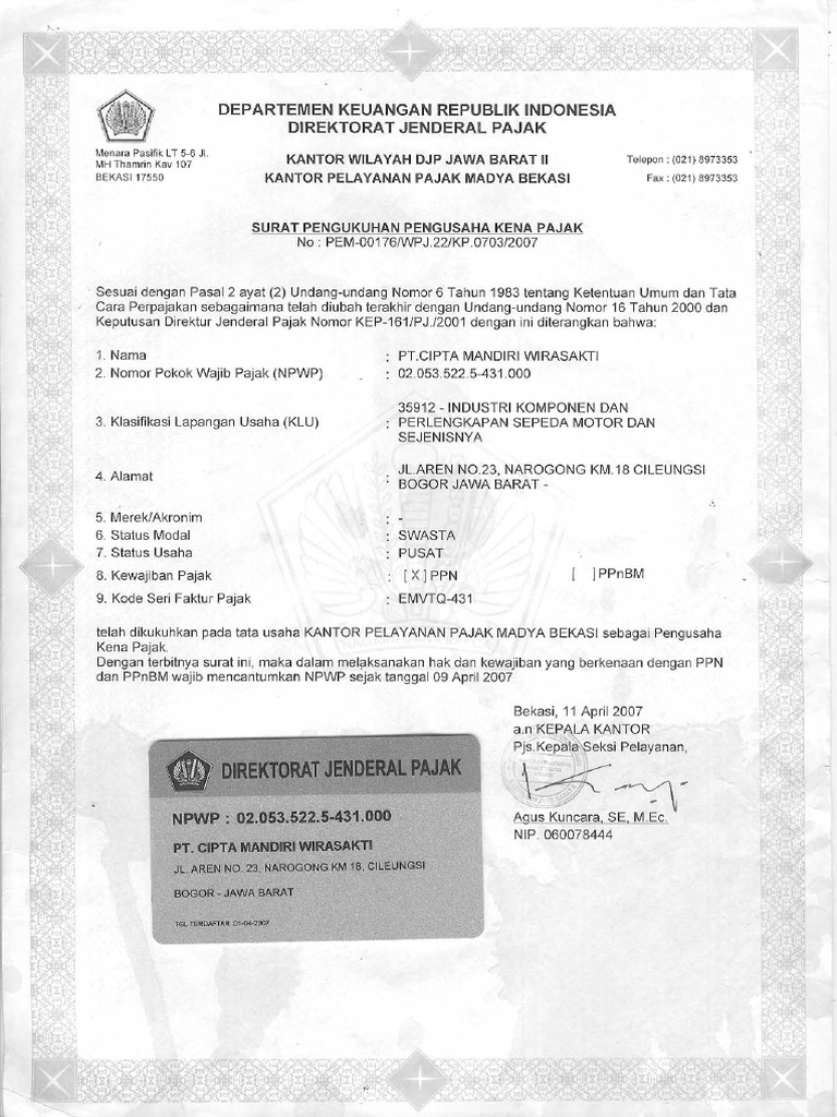 CMW_SPPKP & NPWP CMW | PDF