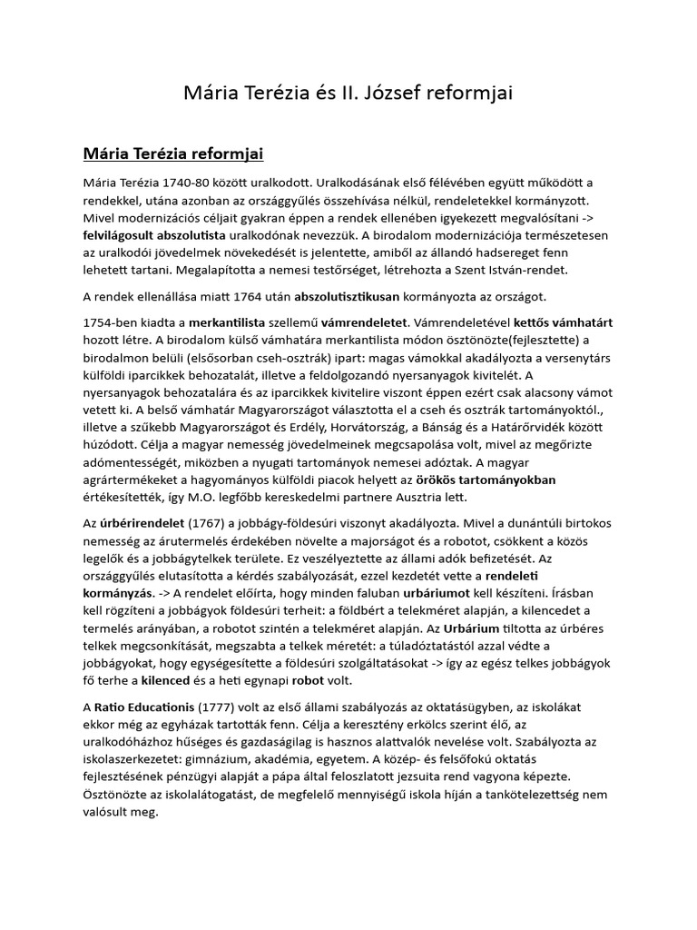 4.tétel - Mária Terézia És II - József | PDF