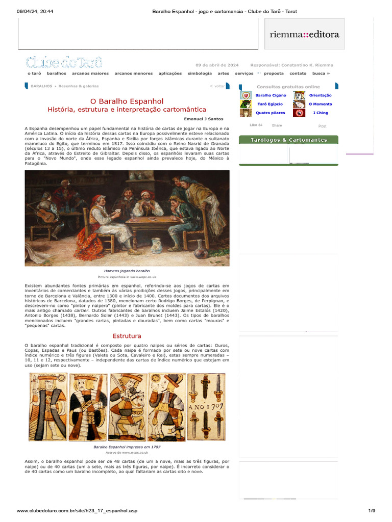 Guia do Baralho Espanhol e Cartomancia | PDF | Tarô | Jogos de azar