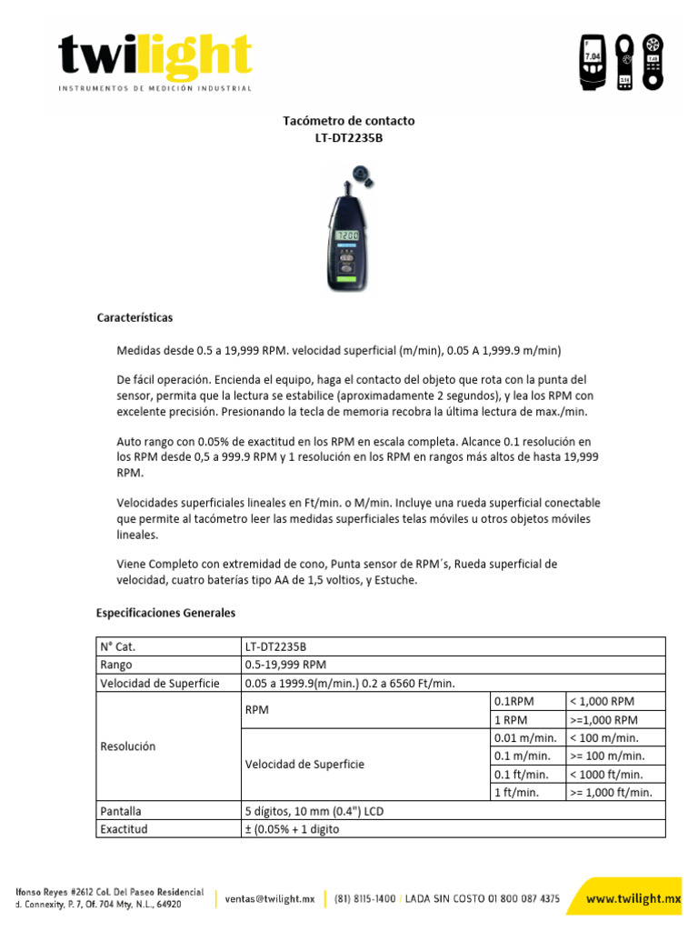 1.06 Tacometro de Contacto LT-DT2235B-47-LT-DT2235B | PDF