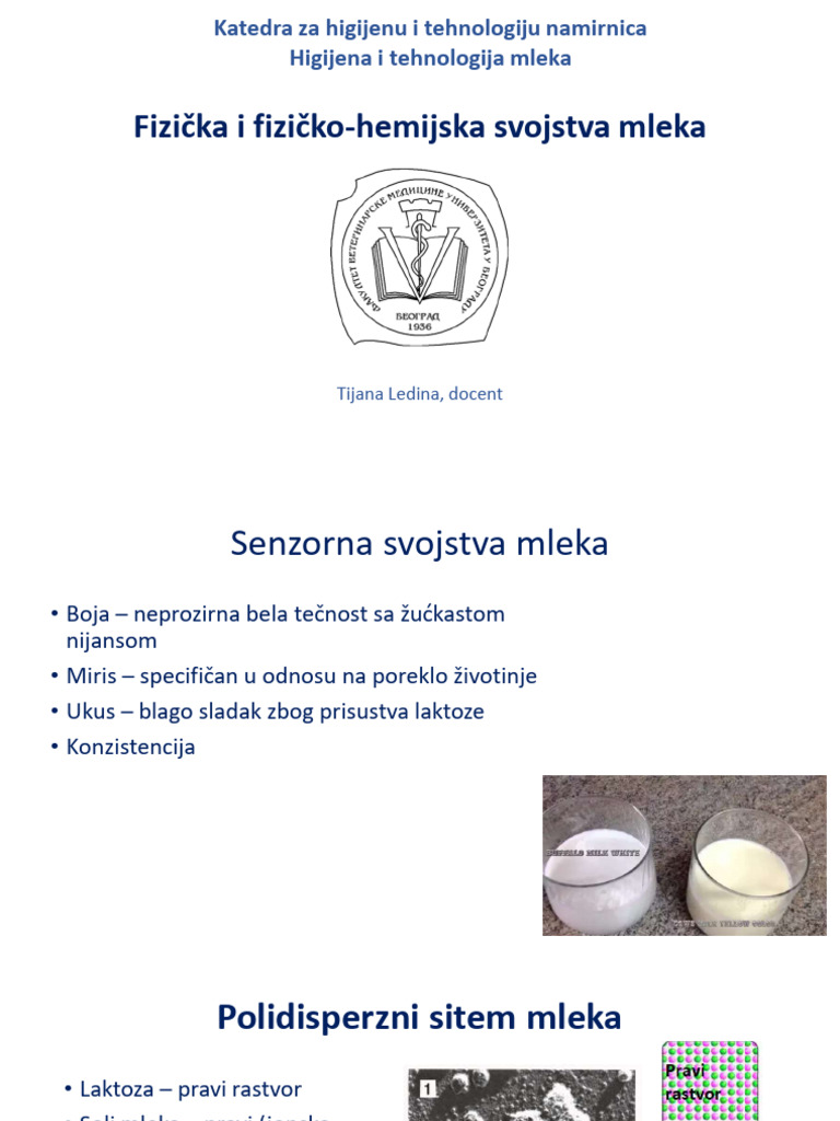 Fizicka I Fizicko Hemijska Svojstva Mleka. Mleko Drugih Sisara | PDF