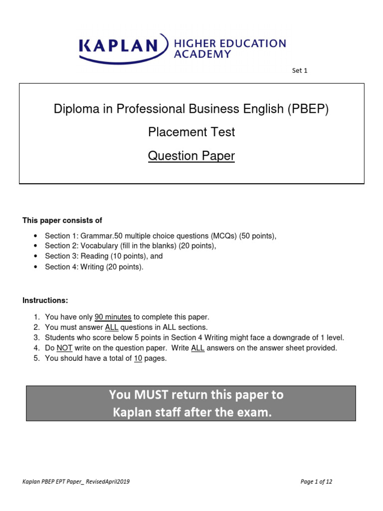 EPT OV1 July2019 | PDF | Multiple Choice