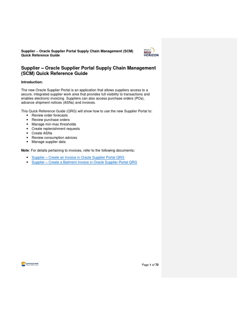 Supplier Oracle Supplier Portal Supply Chain Management Scm Qrg 1