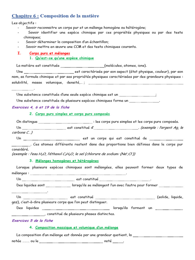 Corps purs et mélanges en chimie | PDF | Chimie | Chromatographie sur ...