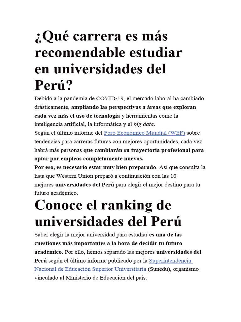 Qué Carrera Es Más Recomendable Estudiar | PDF | Perú