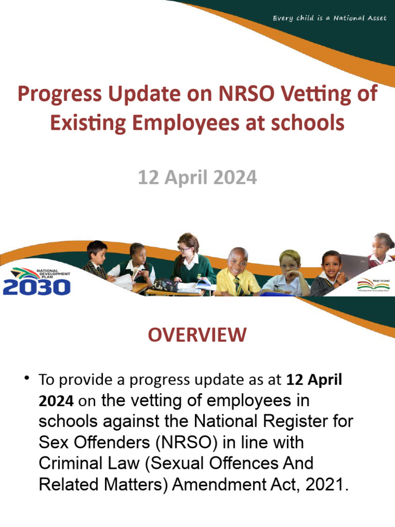 Mpumalanga Education Template - Progress Update On NRSO Vetting of Educators and Staff in ...