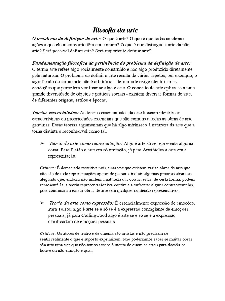 Filosofia Da Arte | PDF | Definição | Estética