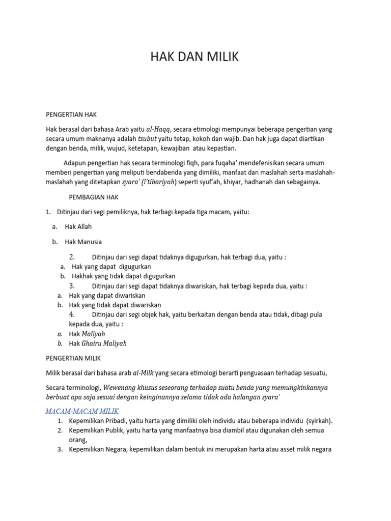 Hak Dan Milik | PDF