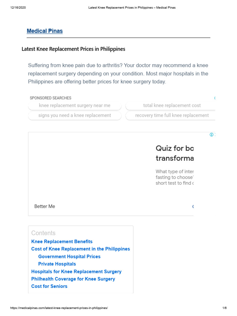 Latest Knee Replacement Prices in Philippines – Medical Pinas ...