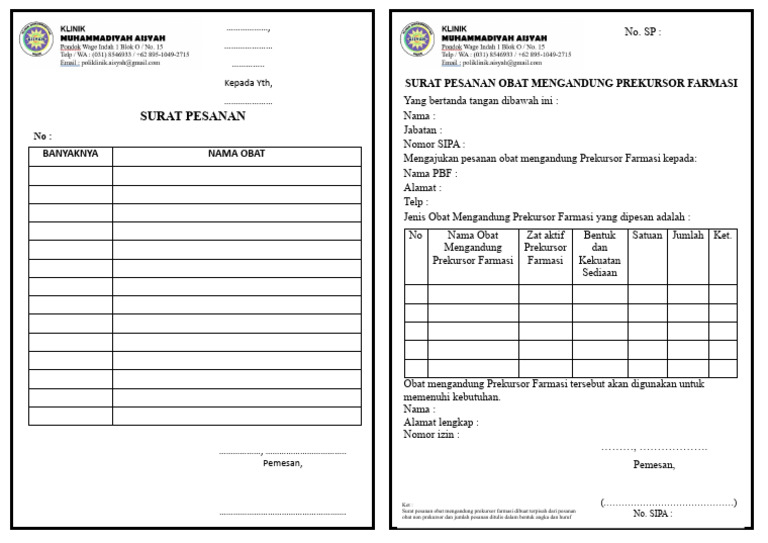 Surat Pesanan Obat Prekursor Farmasi | PDF