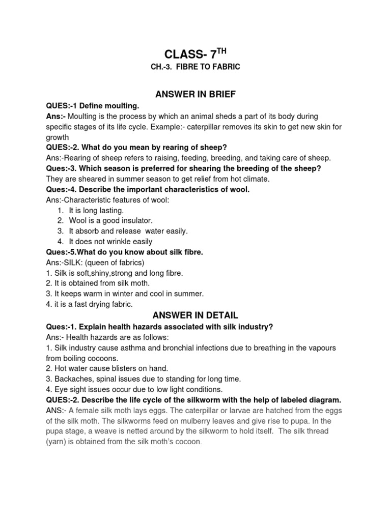 Fibre To Fabric Qus. Ans.-1 | PDF | Silk | Yarn