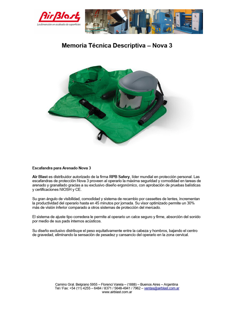 Escafandra de Arenado RPB Nova 3 | PDF