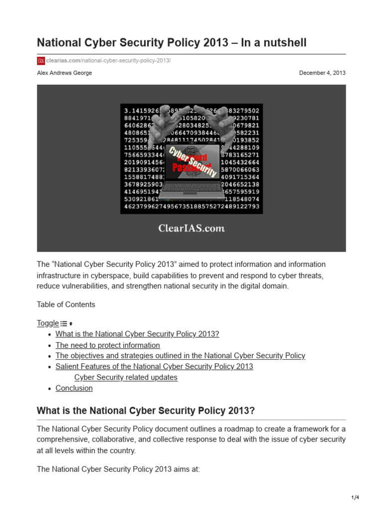 National Cyber Security Policy 2013 In A Nutshell Pdf Computer