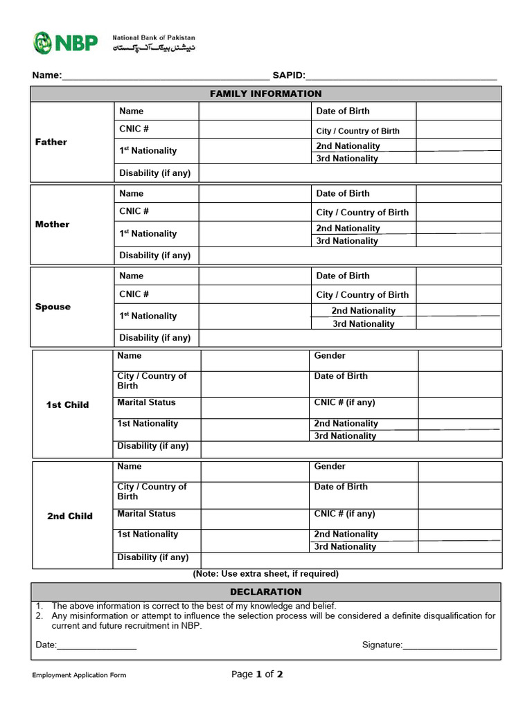 NBP Employment Application Form | PDF | Social Psychology | Justice