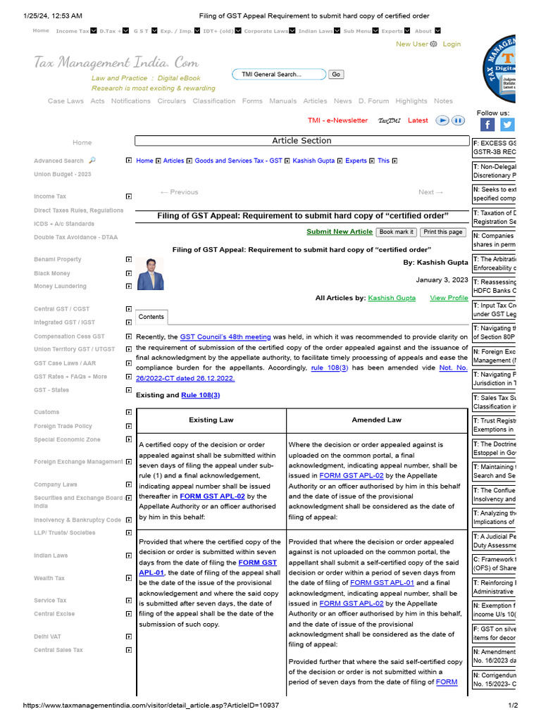 Filing of GST Appeal Requirement To Submit Hard Copy of Certified Order ...