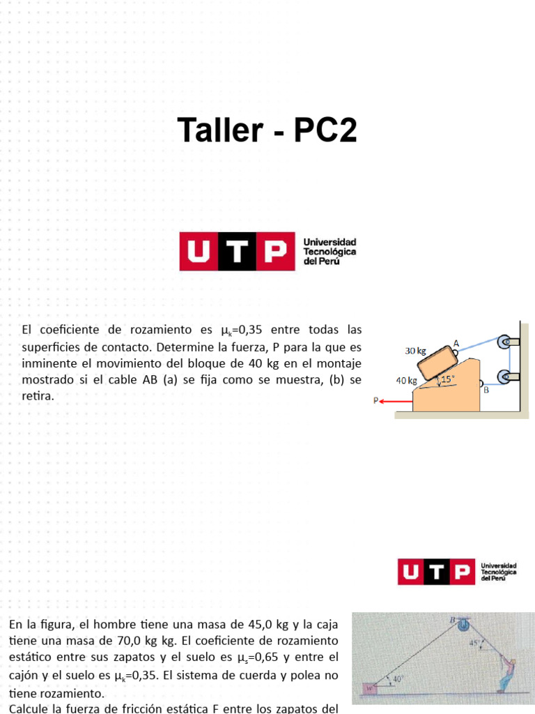 S10.s3 - Taller - PC2 | PDF | Fricción | Ingeniería mecánica
