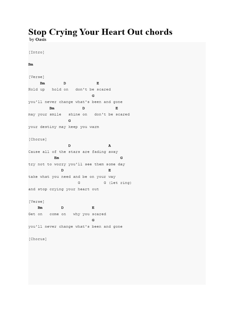 Stop Crying Your Heart Out Chords | PDF