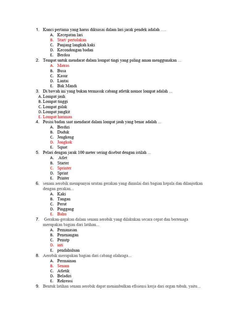 SOAL PJOK Kelas XI | PDF | Olahraga & Rekreasi