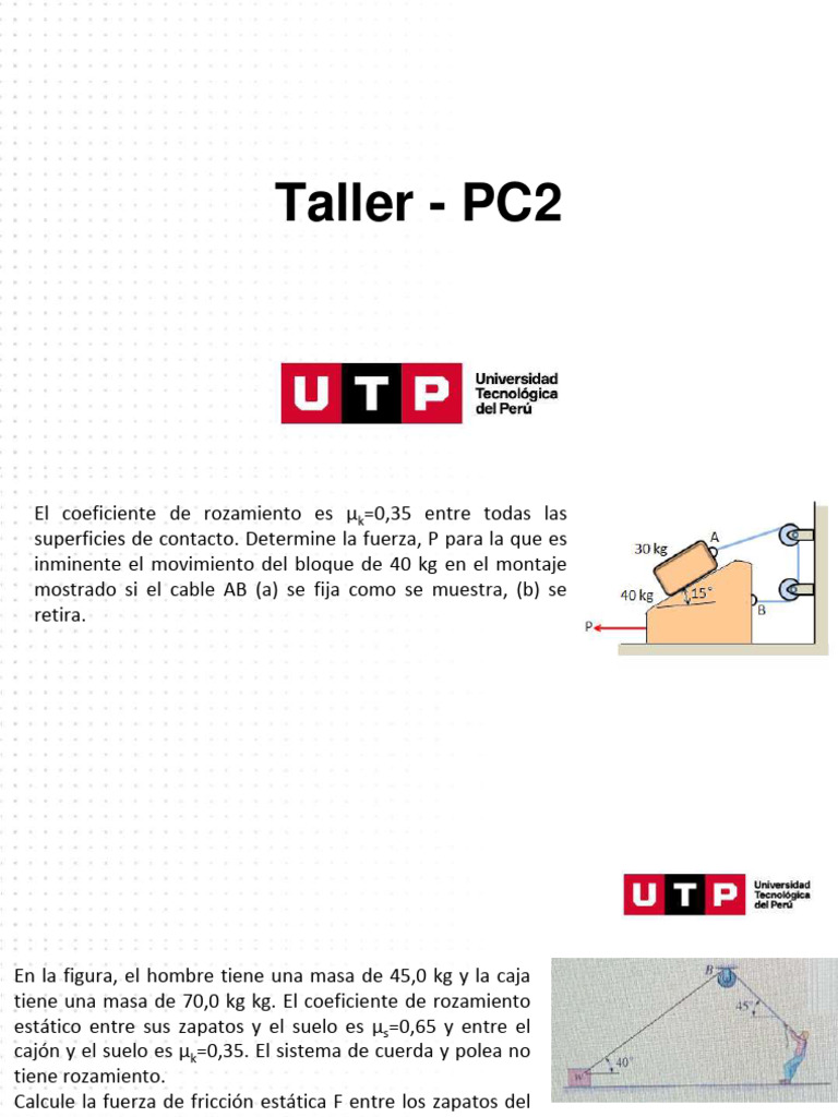 S10.s3 - Taller - PC2 | PDF | Fricción | Mecanica clasica