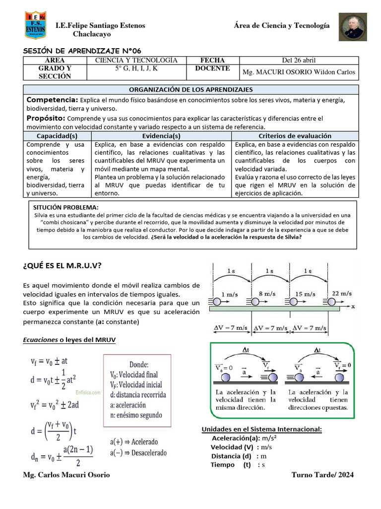 Class N°07 Mruv CT 5to 2024 | PDF | Aceleración | Velocidad