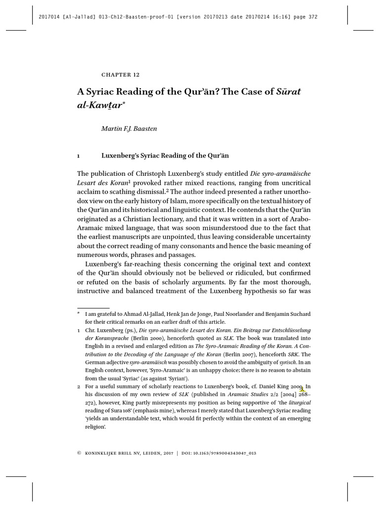 Syriac Insights on Sūrat al-Kawṯar | PDF | Linguistics | Quran