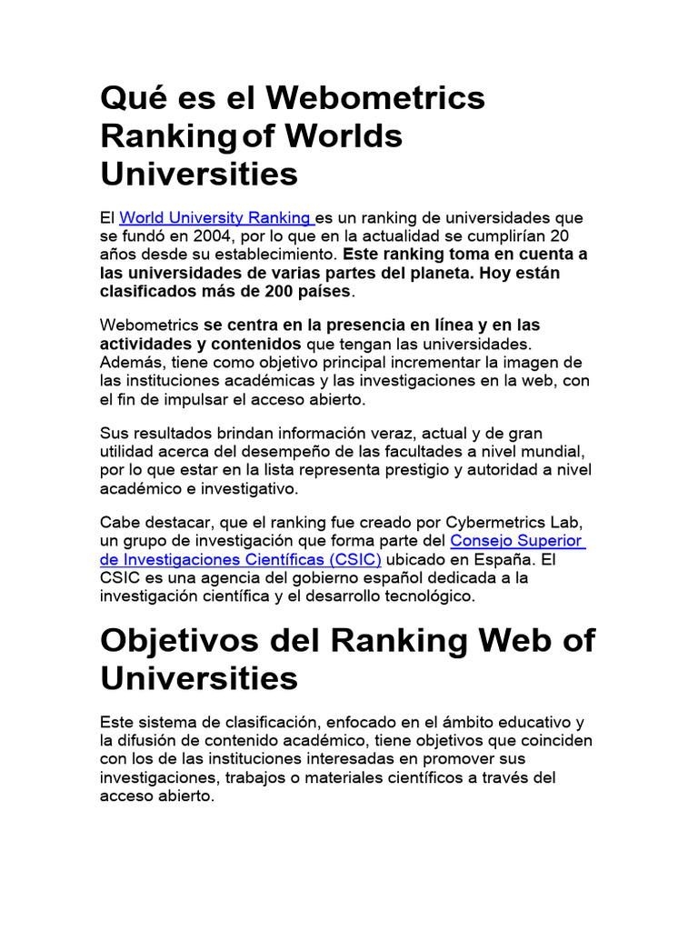 Qué Es El Webometrics Ranking | PDF | Science