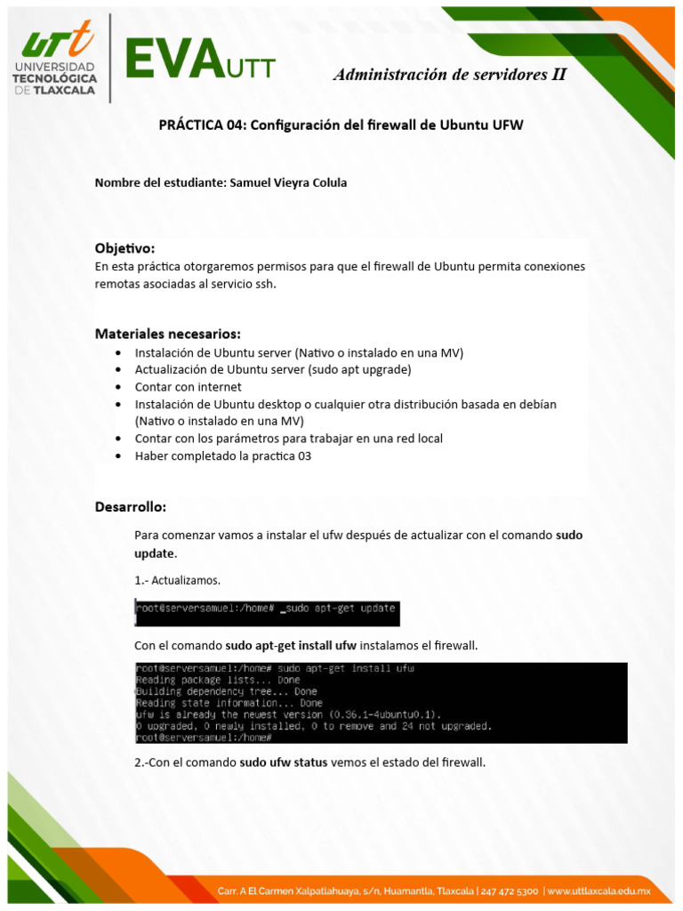 Práctica 04 Configuracion UFW | PDF