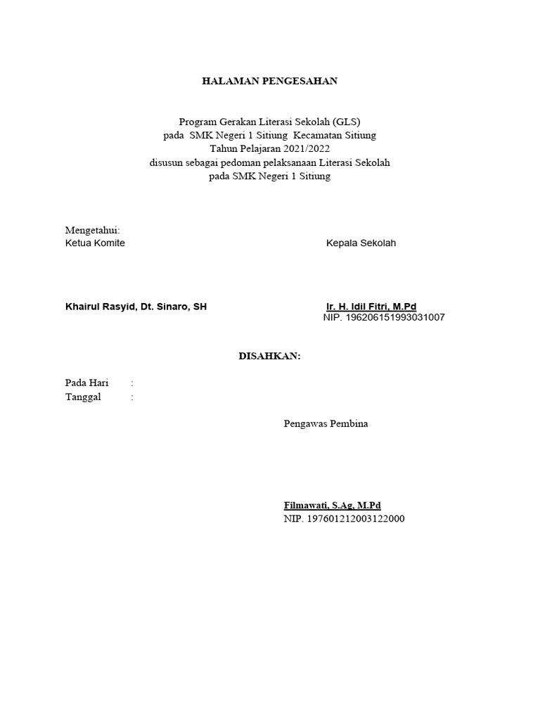 Program GLS SMKN 1 Sitiung 2021/2022 | PDF | Karier & Perkembangan | Seni