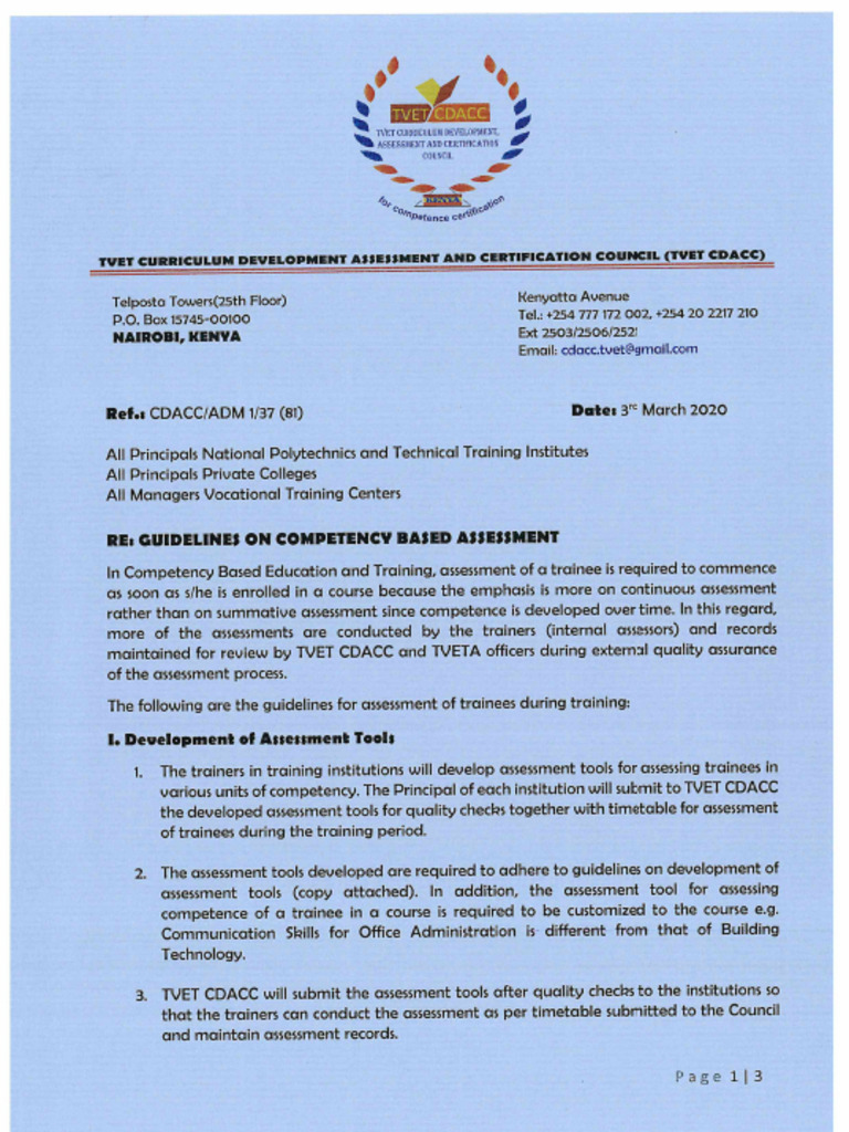 Competency Based Assessment Guidelines | PDF