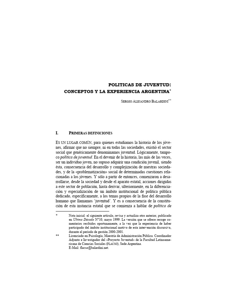 Balardini - Políticas de Juventud Conceptos y La Experiencia Argentina ...