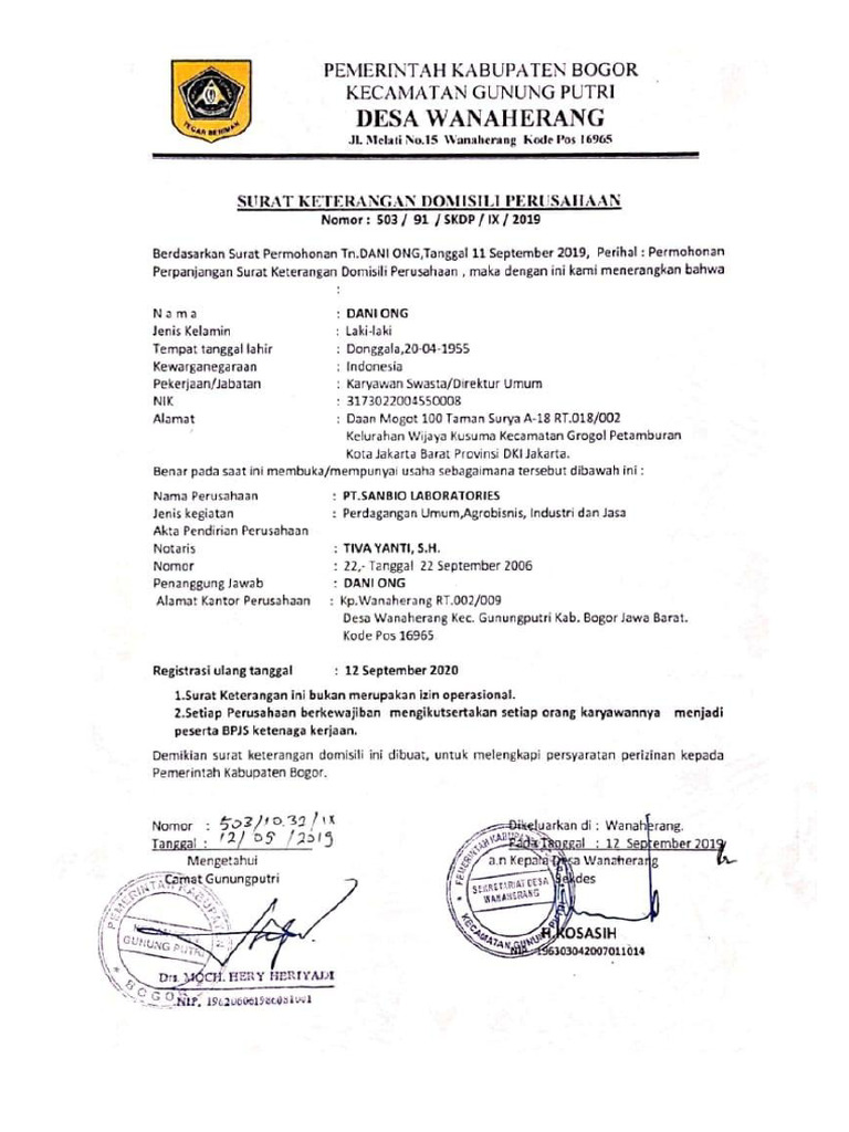 Surat Izin Domisili 2019 | PDF