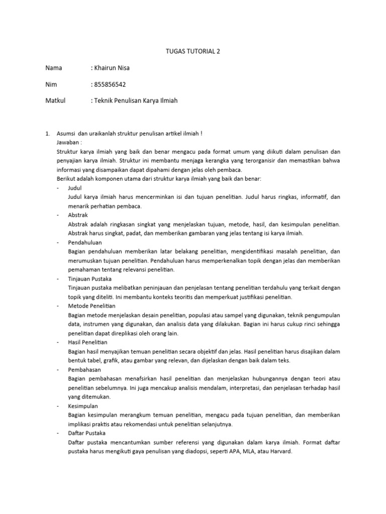 Tugas TT 2 Teknik Penulisan Karya Ilmiah | PDF | Karier & Perkembangan | Seni
