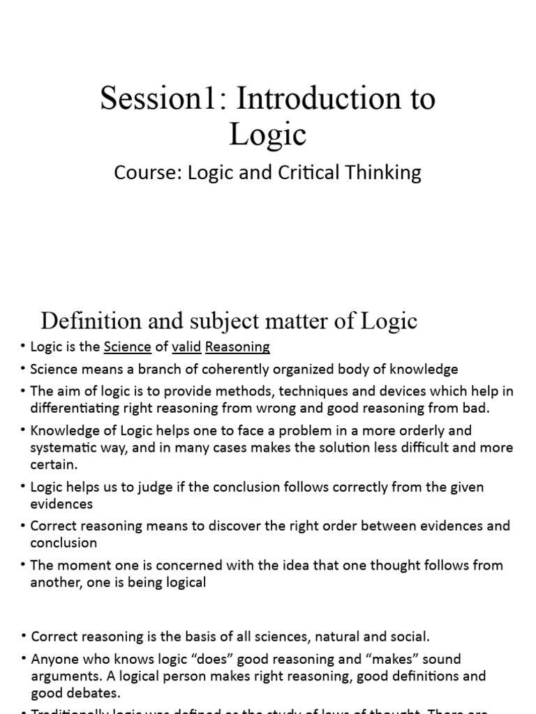 Session 1&2 - Introduction & Definitions | PDF | Logic | Reason