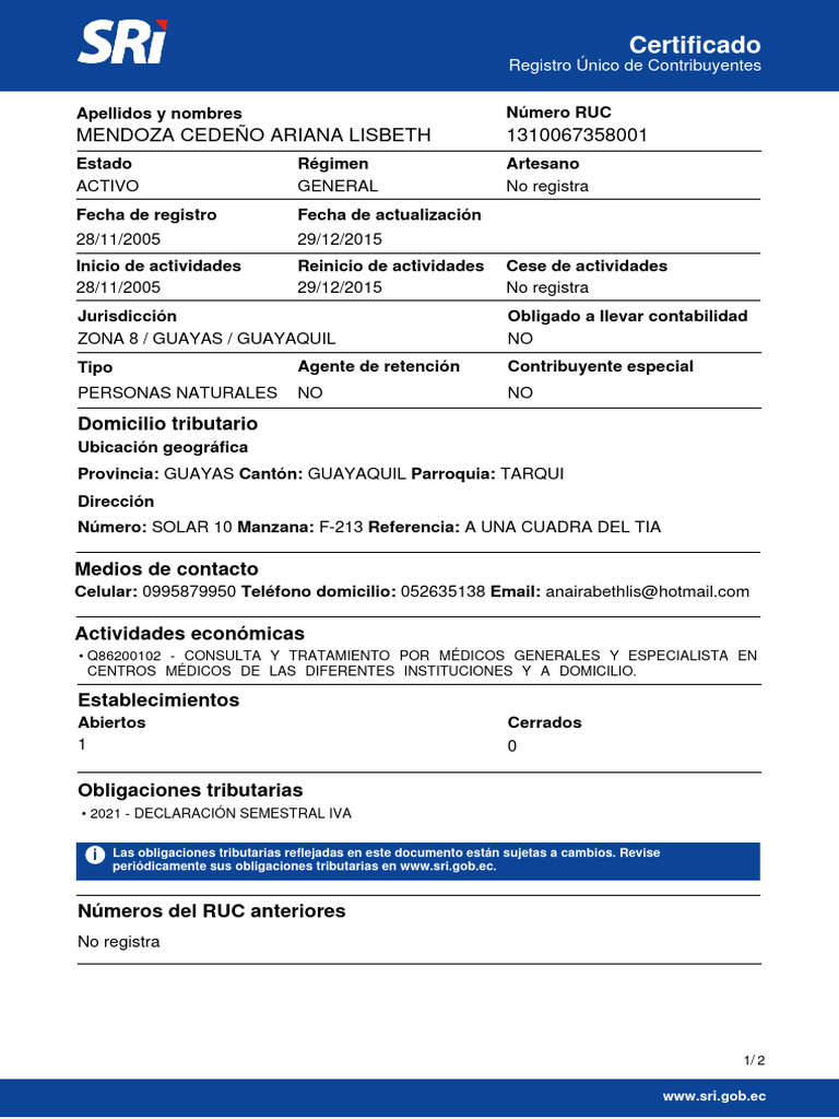 Certificado RUC | PDF