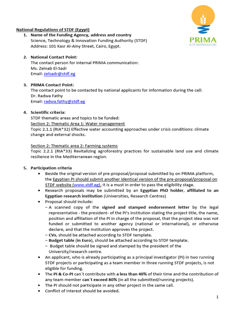 STDF - Prima Call 7- National regulations (1) | PDF | Euro | Economies